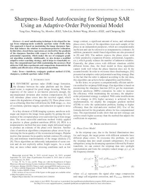 Pdf Sharpness Based Autofocusing For Stripmap Sar Using An Adaptive