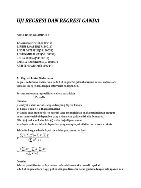 Uji Regresi Dan Regresi Ganda Pdf Metode And Bahan Ajar