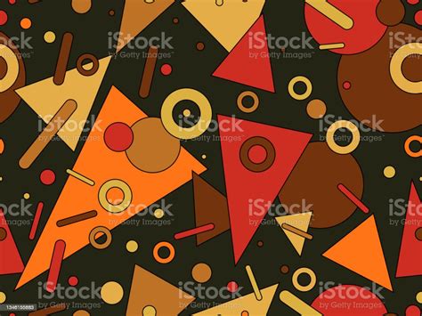 80 년대 스타일의 기하학적 원활한 패턴 스트로크가 있는 기하학적 모양입니다 추상적 인 다채로운 배경 브로셔 배너 및 홍보 자료 디자인 벡터 일러스트레이션 0명에 대한 스톡