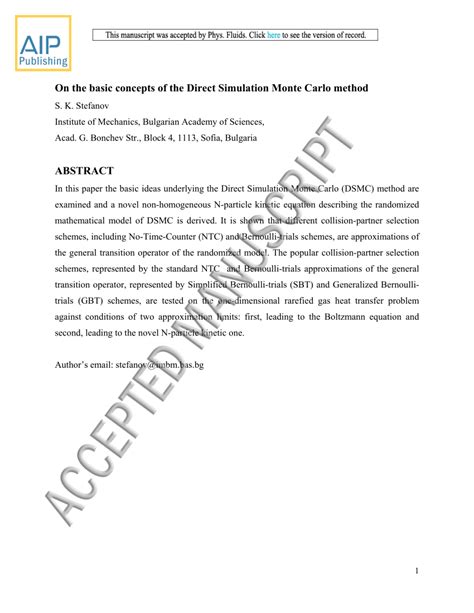 Pdf On The Basic Concepts Of The Direct Simulation Monte Carlo Method