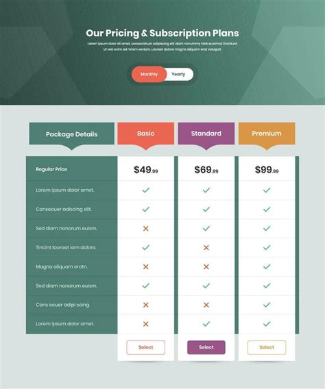 business subscription pricing comparison table ui design 23366497 vector art at vecteezy