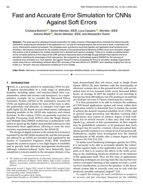 Fast And Accurate Error Simulation For Cnns Against Soft Errors Pdf Simulation Reliability