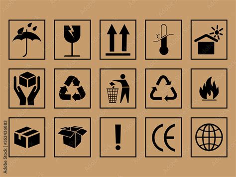 Fragile Or Package Label Stickers Set Fragile Box Cargo Warning Vector Signs Handle With Care