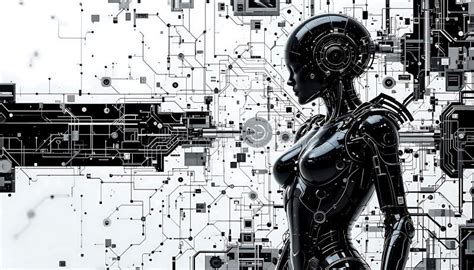 Black Humanoid Robots In Black White Abstract Tecnology Background Ai