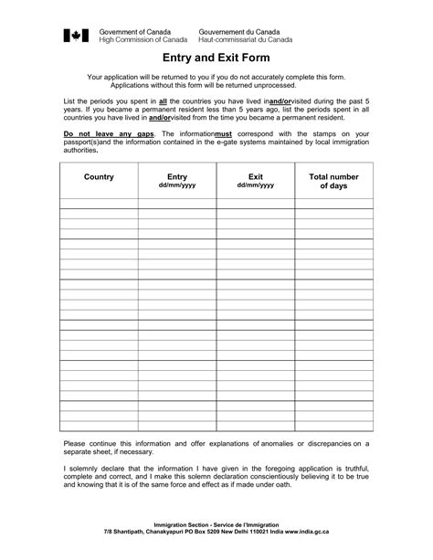 Immigration Entry And Exit Canada PDF Form FormsPal