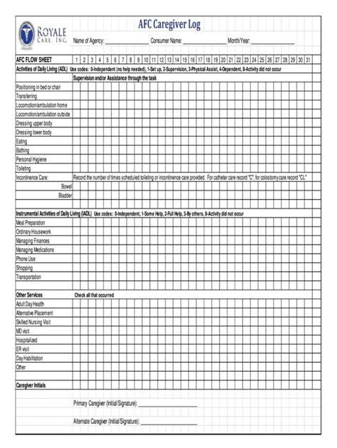 Free Printable Caregiver Log Printable Free Templates