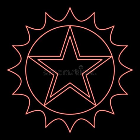 Neon Star In Circle With Sharp Edges Red Color Vector Illustration Image Flat Style Stock