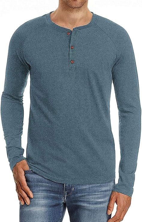 Herren Langarm T Shirt Henley Knopf Rundhalsausschnitt Schmale