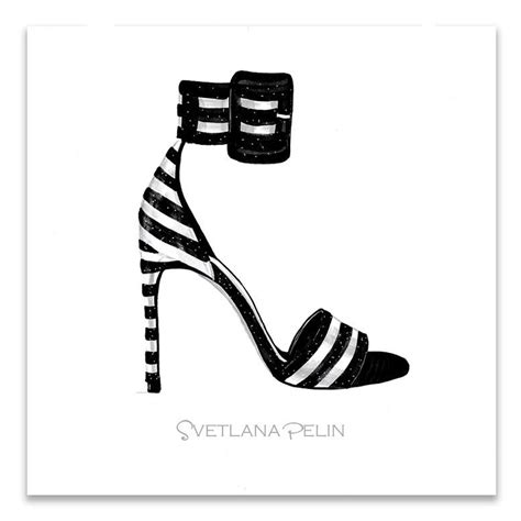 Black Womens Open Toe Heels Luxury Female Shoes Fashion Illustration Drawing Art Wall