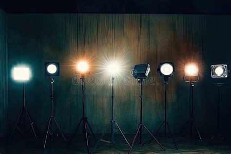 Various Lighting Setups Casting Bright Spots On A Dark Backdrop In A