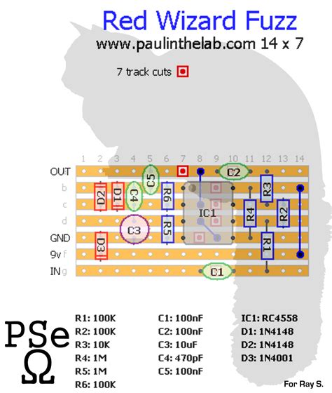 Paul In The Lab Red Wizard Fuzz Stripboard Layout