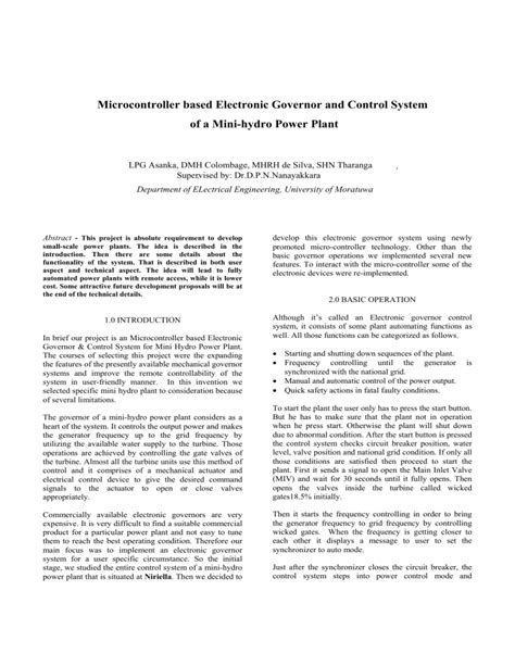 Microcontroller Hydro Power Plant Control System
