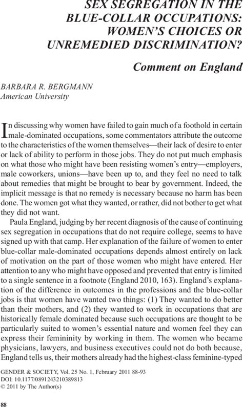 Sex Segregation In The Blue Collar Occupations Womens Choices Or
