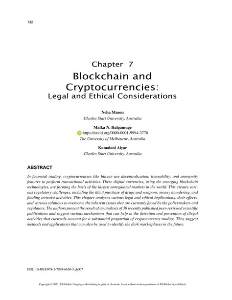 Pdf Blockchain And Cryptocurrencies Legal And Ethical Considerations
