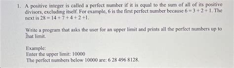 Solved 1 A Positive Integer Is Called A Perfect Number If
