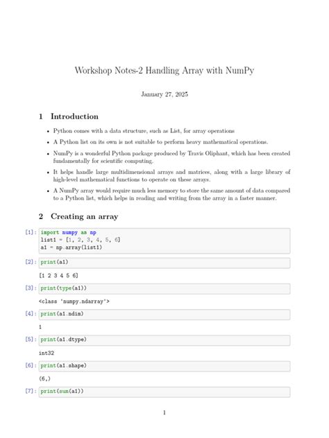 Workshop Notes 2 Handling Array With Numpy Pdf Matrix Mathematics