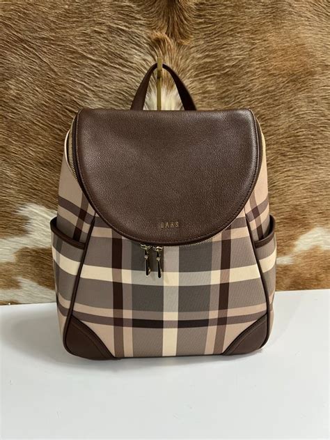 닥스 여성 브라운체크 지퍼 백팩 가죽배색 헬로마켓