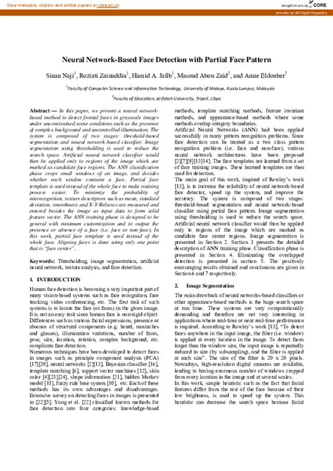 Pdf Neural Network Based Face Detection With Partial Face Pattern