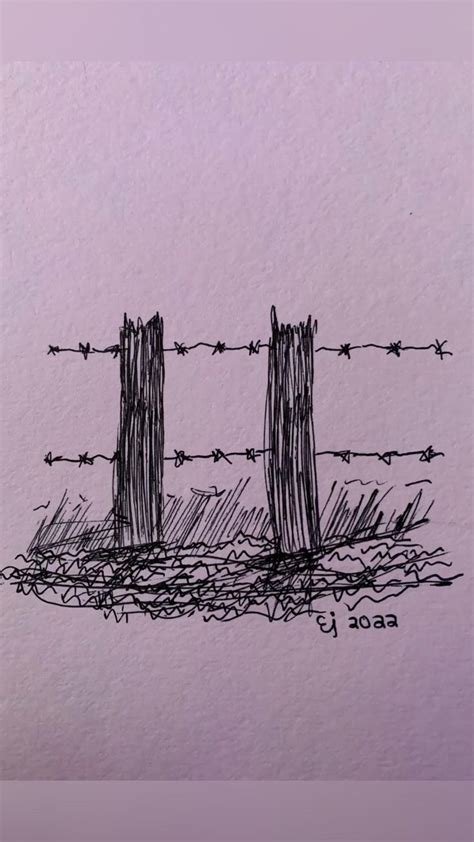Fence Drawing Pen Drawing Barbed Wire Fence Ink Drawing Sketchbook