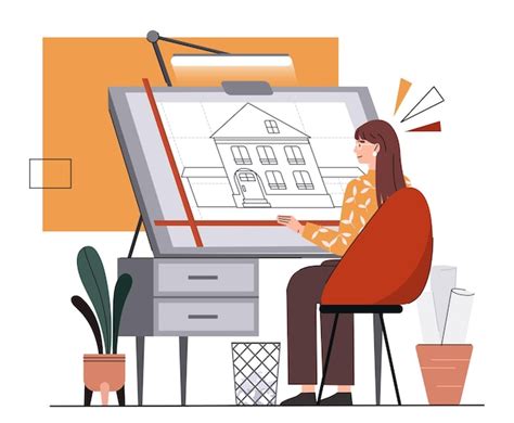 Premium Vector Architect Woman At Workplace Vector Concept