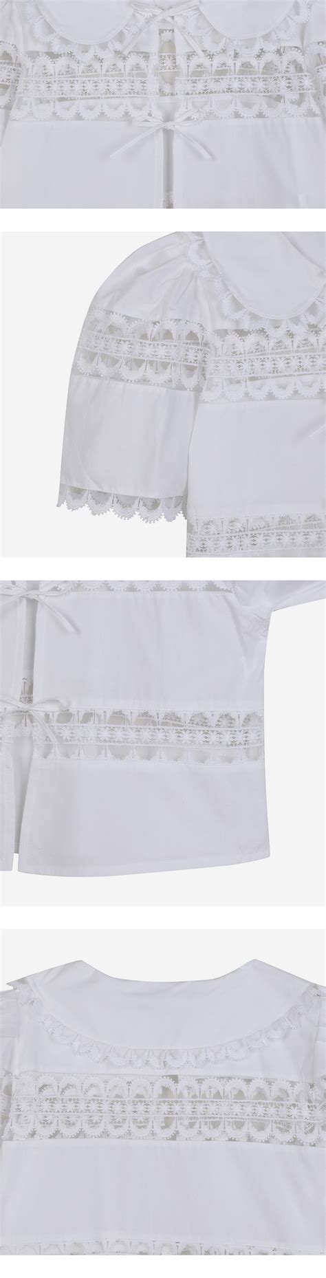 메종 클레오 우먼 델리케이트 로즈 칼레 레이스 화이트 코튼 칼라 블라우스 화이트 Maison Cleo Kream
