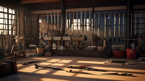 Premium Photo Traditional Japanese Dojo Interior With Martial Arts