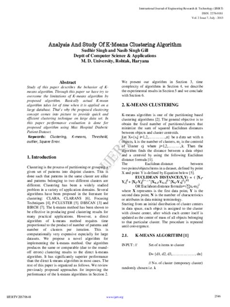 Pdf Analysis And Study Of K Means Clustering Algorithm