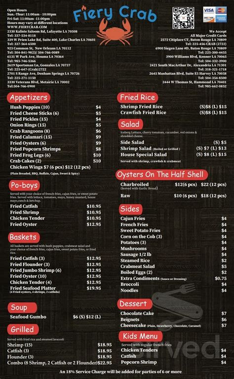 Fiery Crab Seafood Restaurant And Bar Menu In Gonzales Louisiana Usa