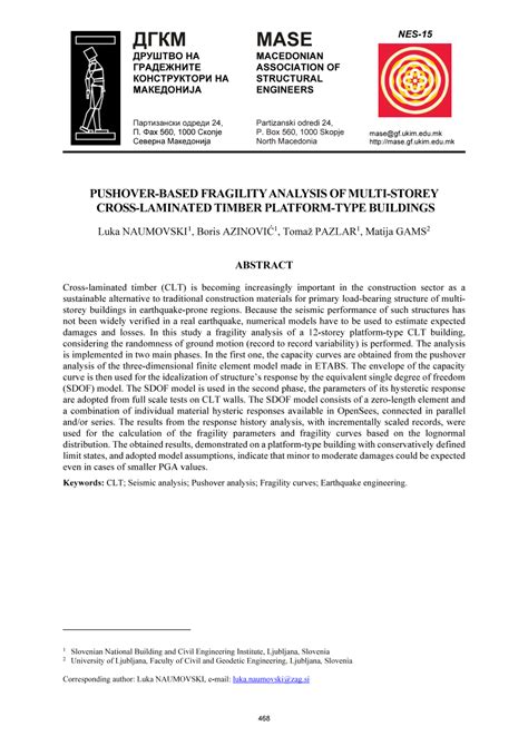 Pdf Pushover Based Fragility Analysis Of Multi Storey Cross Laminated