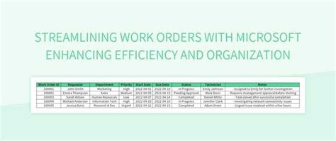 Streamlining Work Orders With Microsoft Enhancing Efficiency And Organization Excel Template