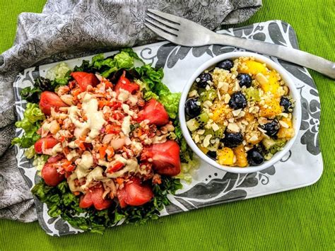 White Bean Crab Salad Stuffed Tomatoes And Quinoa Fruit Salad With Citrus Spice Tahini Sauce
