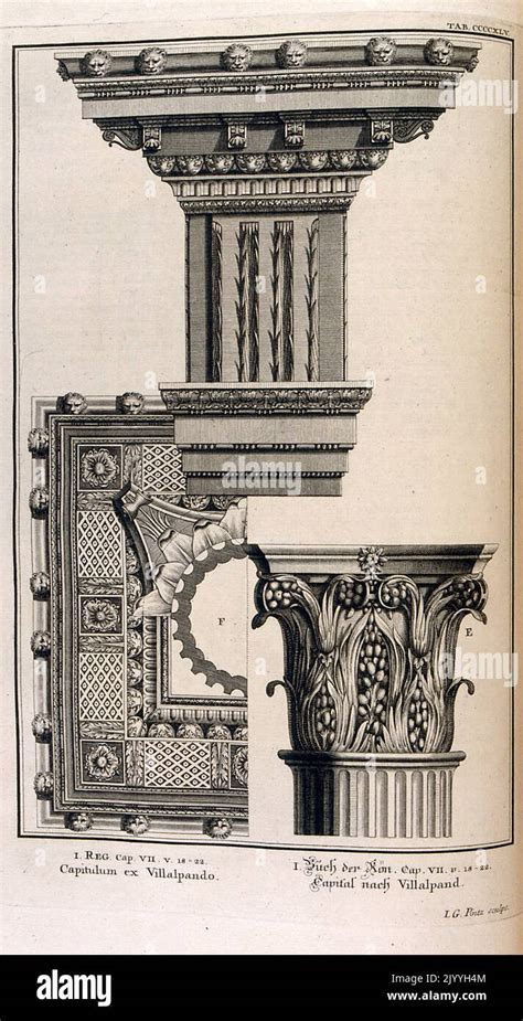 Engraving Depicting Sections Of Columns From A Villa The Illustration Is Set Within An Ornate