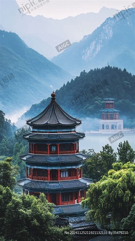 AI创作图山中楼亭 紫烟亭 岚光阁 山林深山禅寺 山中楼阁 仙泉阁 山中古亭 烟云亭 云海亭 山林古刹 塔影亭 远山楼阁 海红亭 叠翠亭 山水