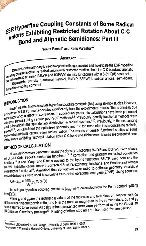 Pdf Hyperfine Coupling Constants Of Some Radical Anions Exhibiting Restricted Rotation About C