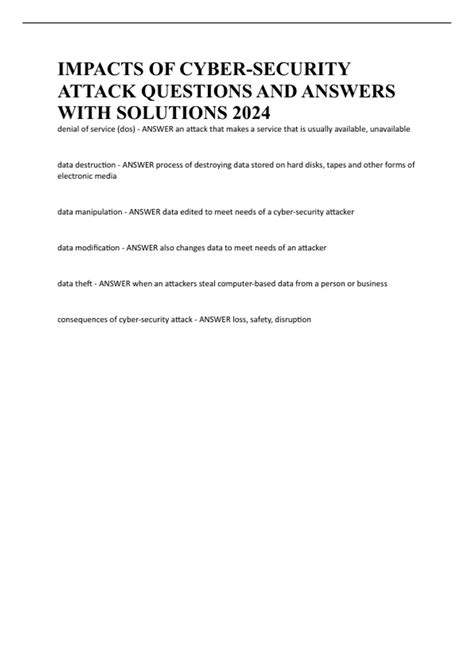 Impacts Of Cyber Security Attack Questions And Answers With Solutions 2024 Cyber Security