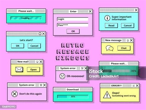복고풍 메시지 창 Pc 빈티지 힙스터 메일 클라우드 1990 년대 기술 메시지 인터페이스 요소 트렌디 한 오래된 컴퓨터 브라우저