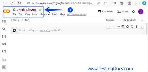 Create New Colab Notebook TestingDocs