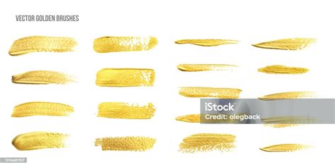 흰색 배경에 설정된 골든 브러시 패턴 금얼룩과 얼룩브러시스트로크 텍스처 다양한 모양 벡터 일러스트레이션 그런지 잉크 스타일 컬렉션의 샤이니 디자인 금 금속에 대한 스톡 벡터
