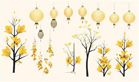Premium Ai Image Chinese Lily Leaves Tree With Lanterns Or Flower In