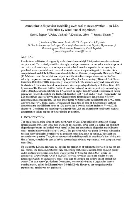 Pdf Atmospheric Dispersion Modelling Over Coal Mine Excavation On Les Validation By Wind