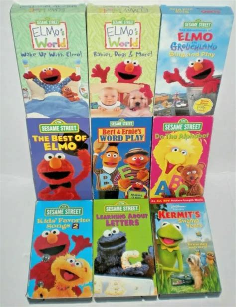 Vintage Sesame Street Vhs Lot Of 9 Elmos World Kermits Swamp Years