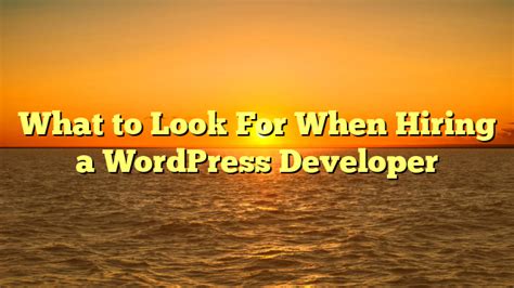 What To Look For When Hiring A Wordpress Developer ·