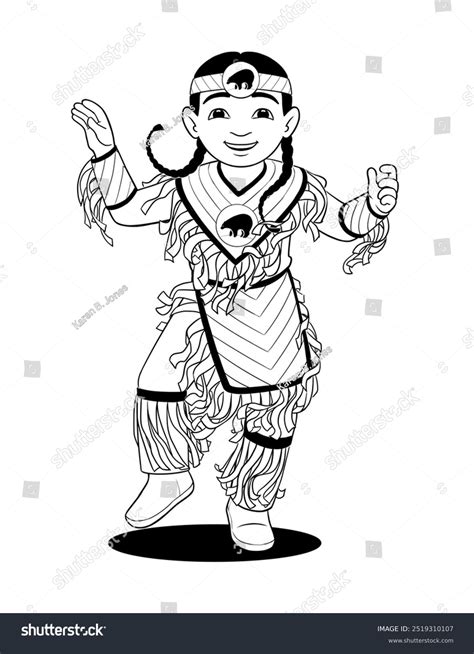 Illustration Indigenous Boy Wearing Traditional Grass Stock