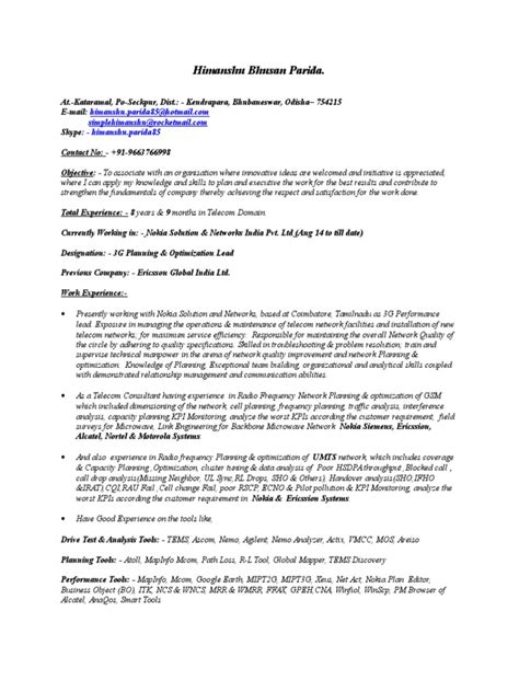 Rf Optimization Engineer Pdf Ericsson 3 G