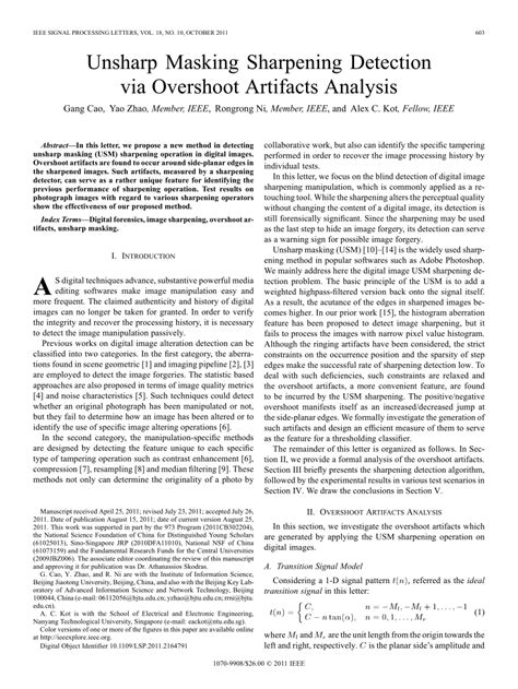 Pdf Unsharp Masking Sharpening Detection Via Overshoot Artifacts Analysis