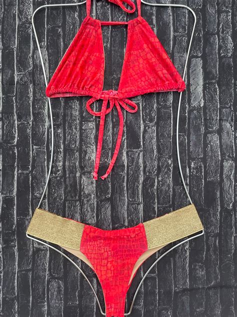 Demon Bikini Later Gator Top Red Triangle String Bikini Top