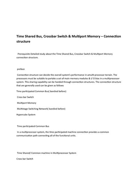 Time Shared Bus Crossbar Switch And Multiport Memory Connection