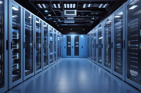 Premium Ai Image Data Server Racks Hub Room With Big Data Computer Center Blue Interior For