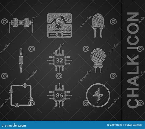 Set Processor With Microcircuits Cpu Lightning Bolt Emitting Diode Electric Scheme Audio