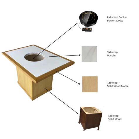 Marble Hot Pot Table With Solid Wooden Frame And Table Leg